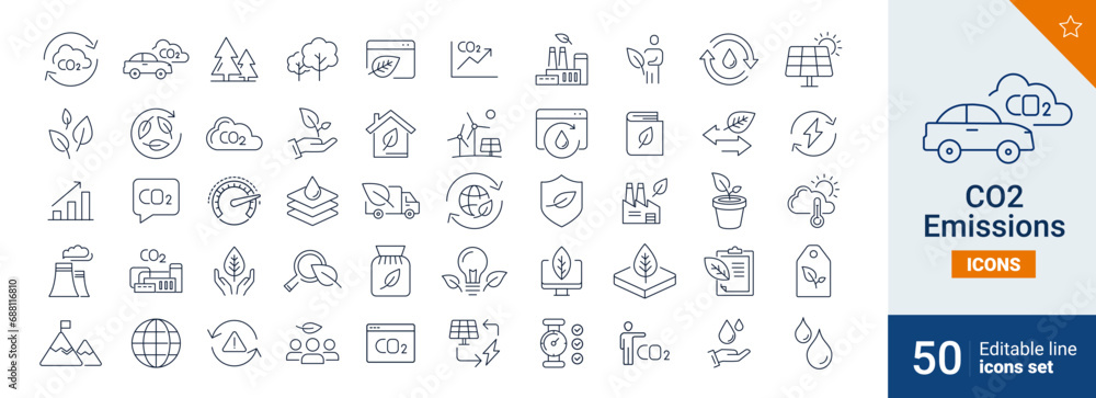 Co2 icons Pixel perfect. Ecology, tree, energy, .... Stock Vector ...