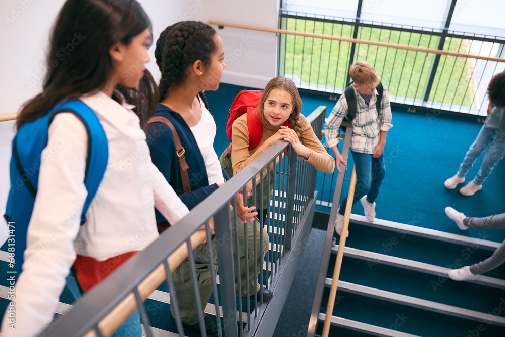 Group Of Secondary Or High School Pupils Inside School Building On ...