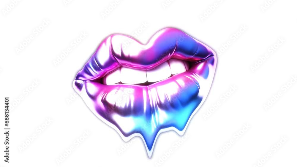 glowing vivid neon dripping lips animation on transparent background ...