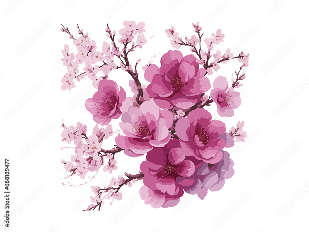 WatercolorVector branch with spring flowers watercolor tree branch ...