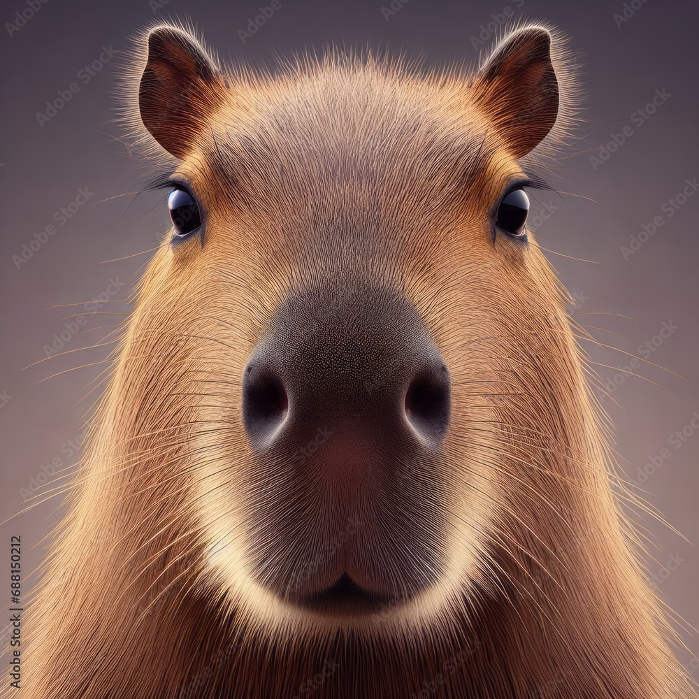 Ultra high definition photographic study of an alert capybara's ...