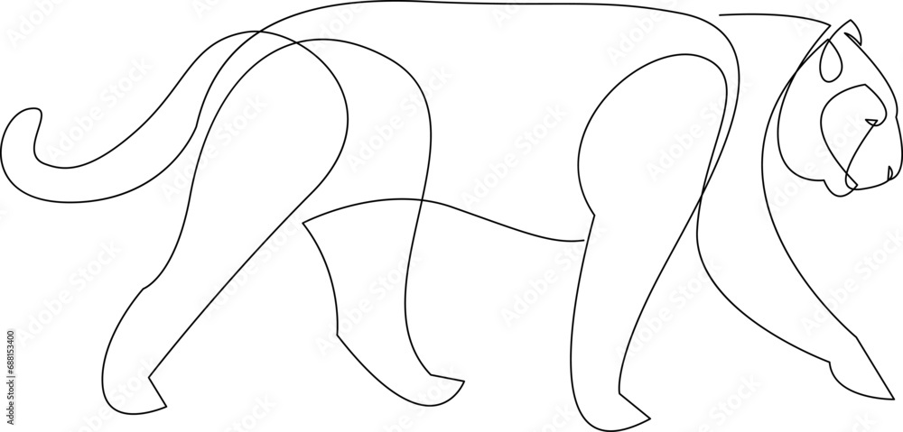Puma, lioness, jaguar one line art. Continuous line drawing tiger ...