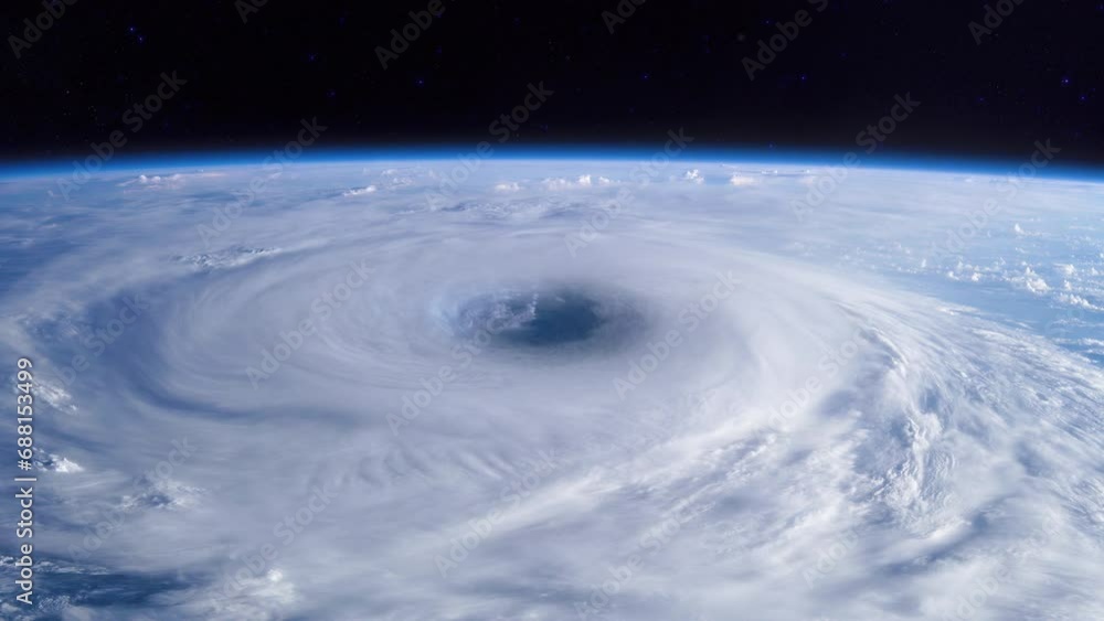 Giant Hurricane Eye Seen from Space. Cyclone Satellite View. Hyper ...