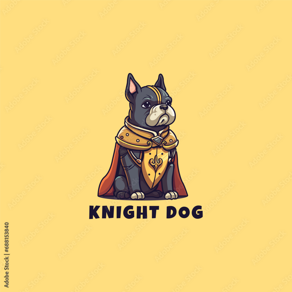 sitting dog wearing knight armor mascot logo design template vector ...