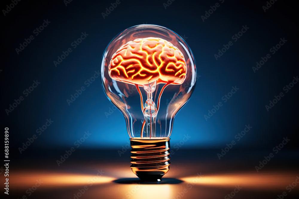 Brilliance Unveiled Radiant Brain Illuminating a Light Bulb Against a ...