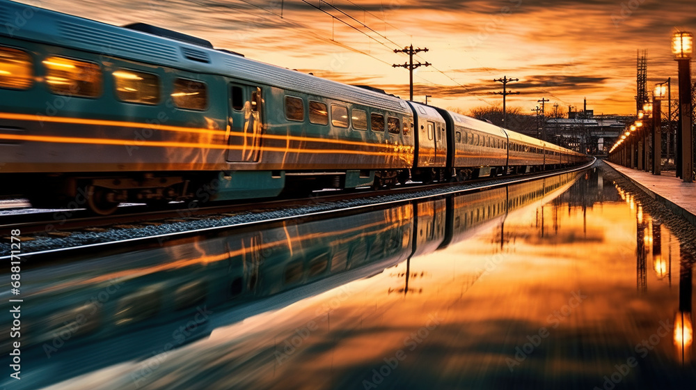 Mesmerizing High Speed Train Travel Trough Forest at Sunset With Motion ...