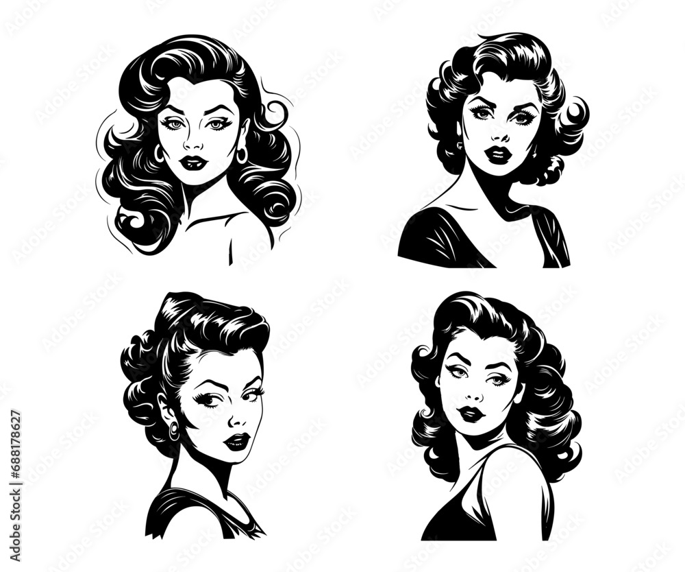 vector hand drawing pin up girl, illustration collection Stock Vector ...