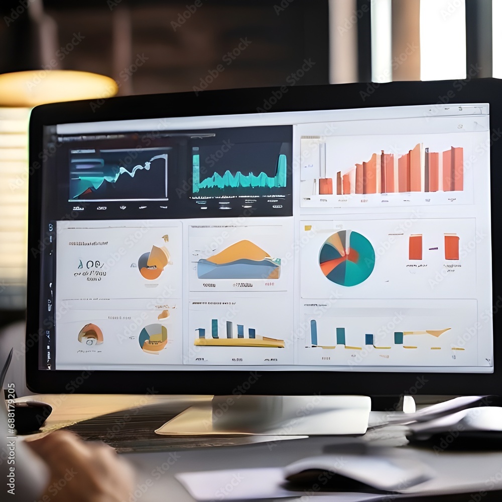 Analyst Works on Personal Computer Showing business analytics dashboard ...