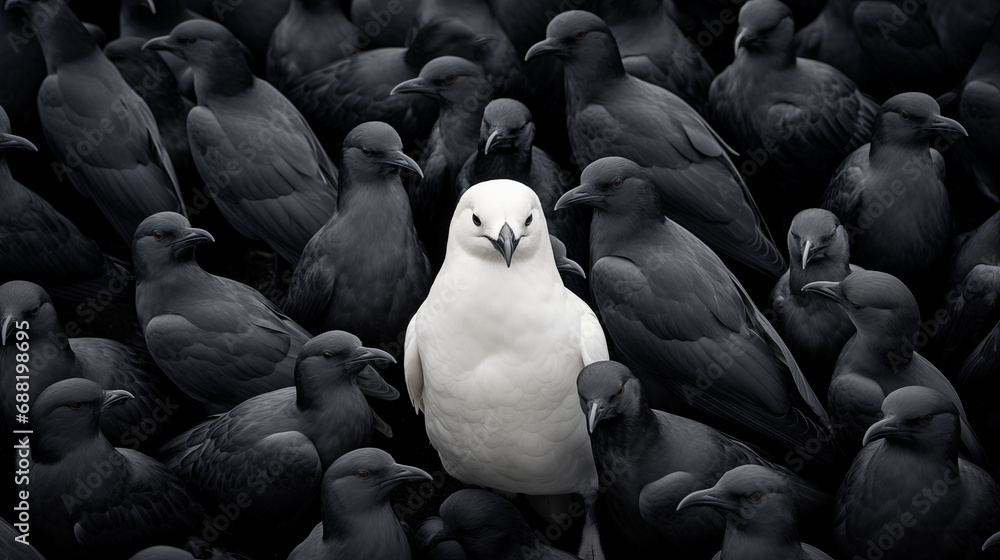 A white crow among black crows. The concept of being different. Not ...