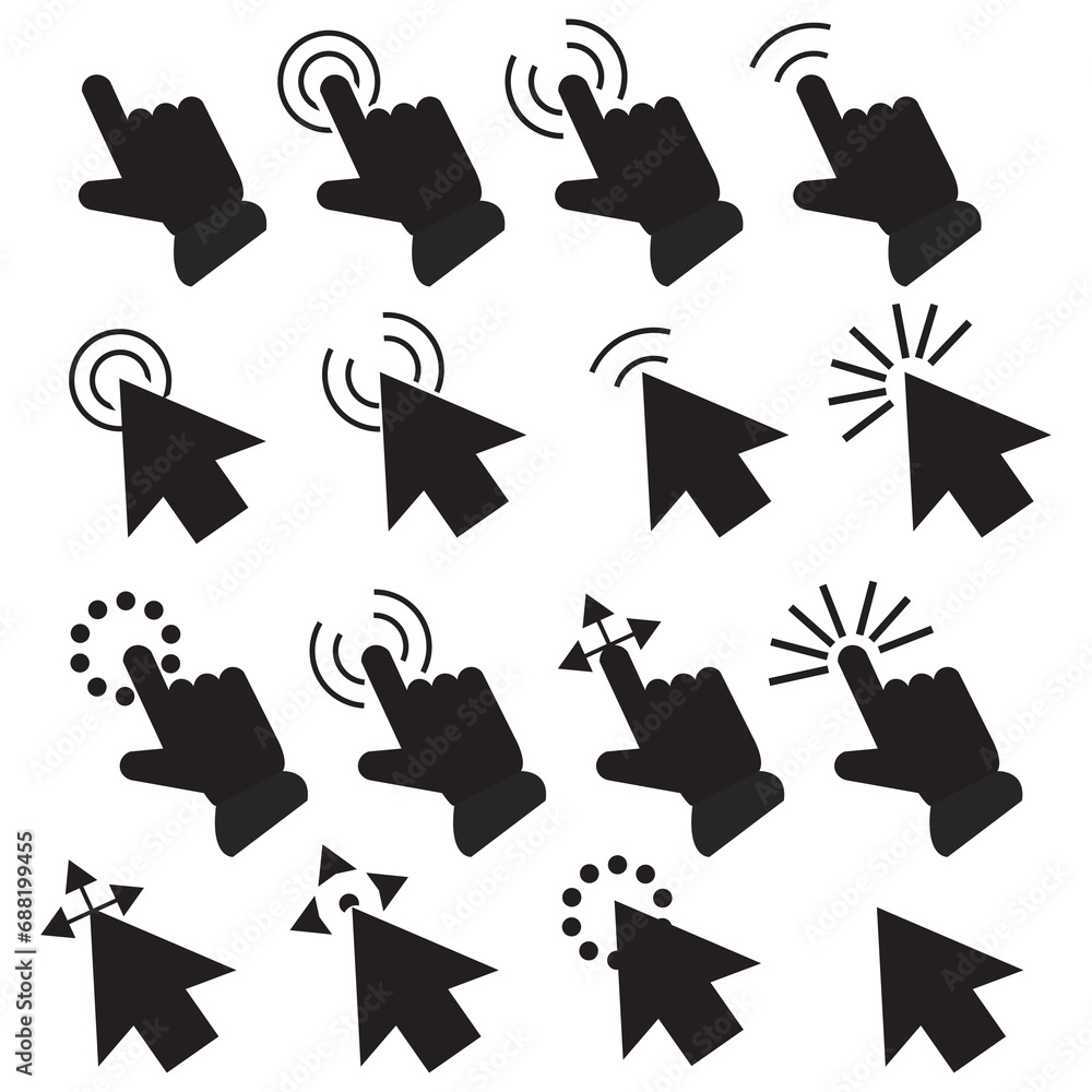 Pointer Click Icon Set Of 16 Computer Mouse Click Cursor Cursors Icons Click Set Clicking