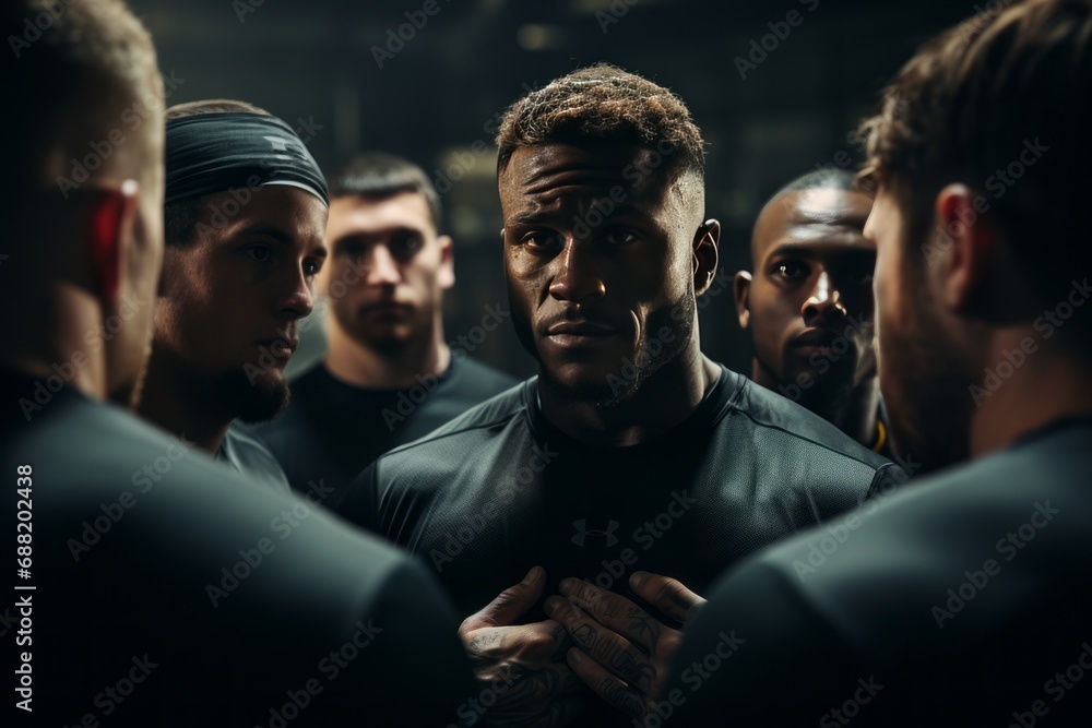 A strength and conditioning coach explains to athletes on a football ...