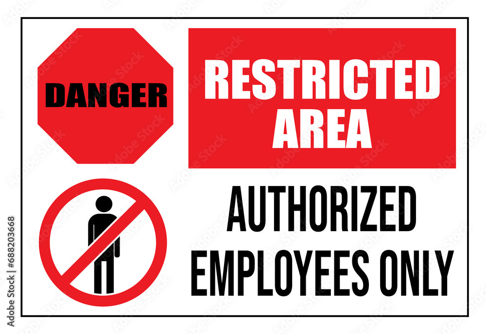 Sign with text Restricted Area Authorized Employees Only on white ...