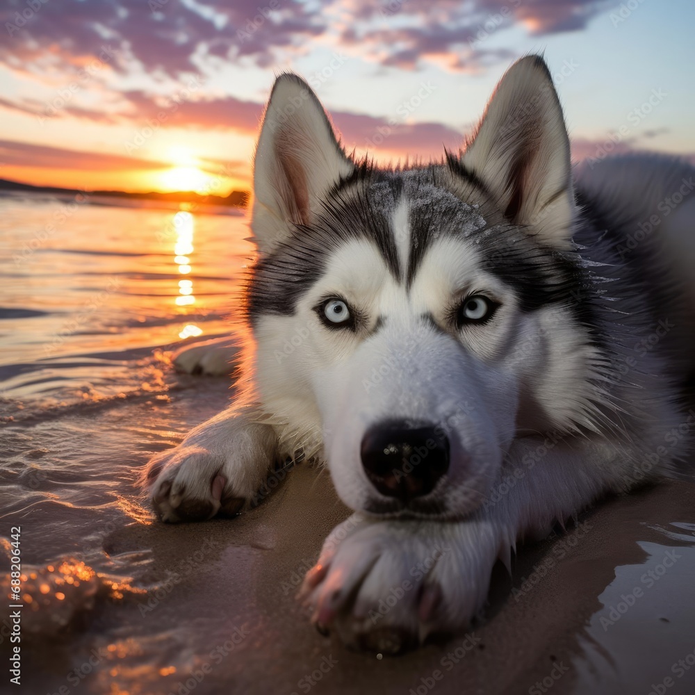 Siberian Husky Bliss on a Sunset Beach: A Wildlife Photographer's Dream ...
