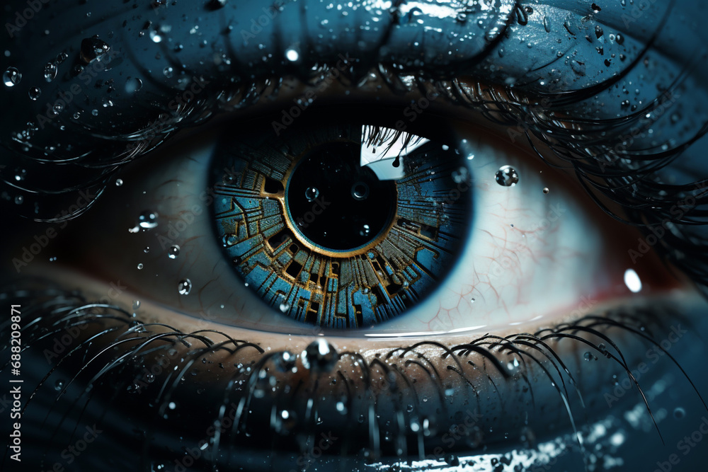 Programmed сlose up metal cyber electronic eye surveillance security ...