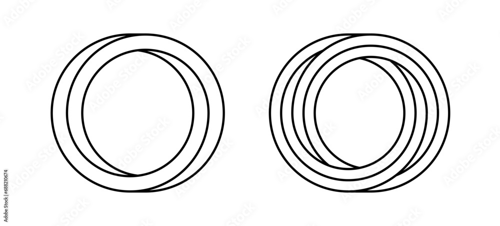 Impossible circle shapes set. Line optical symbols. Outline mobius ...