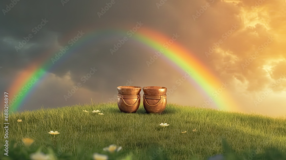 Festive folklore, Leprechaun and gold with a rainbow a delightful St ...
