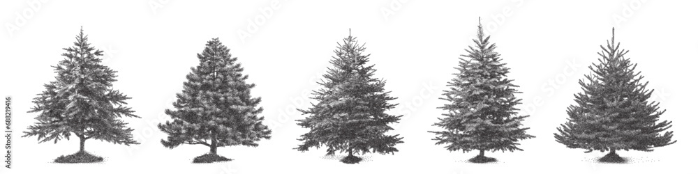 Christmas trees with retro stipple effect. Trendy vector illustration ...