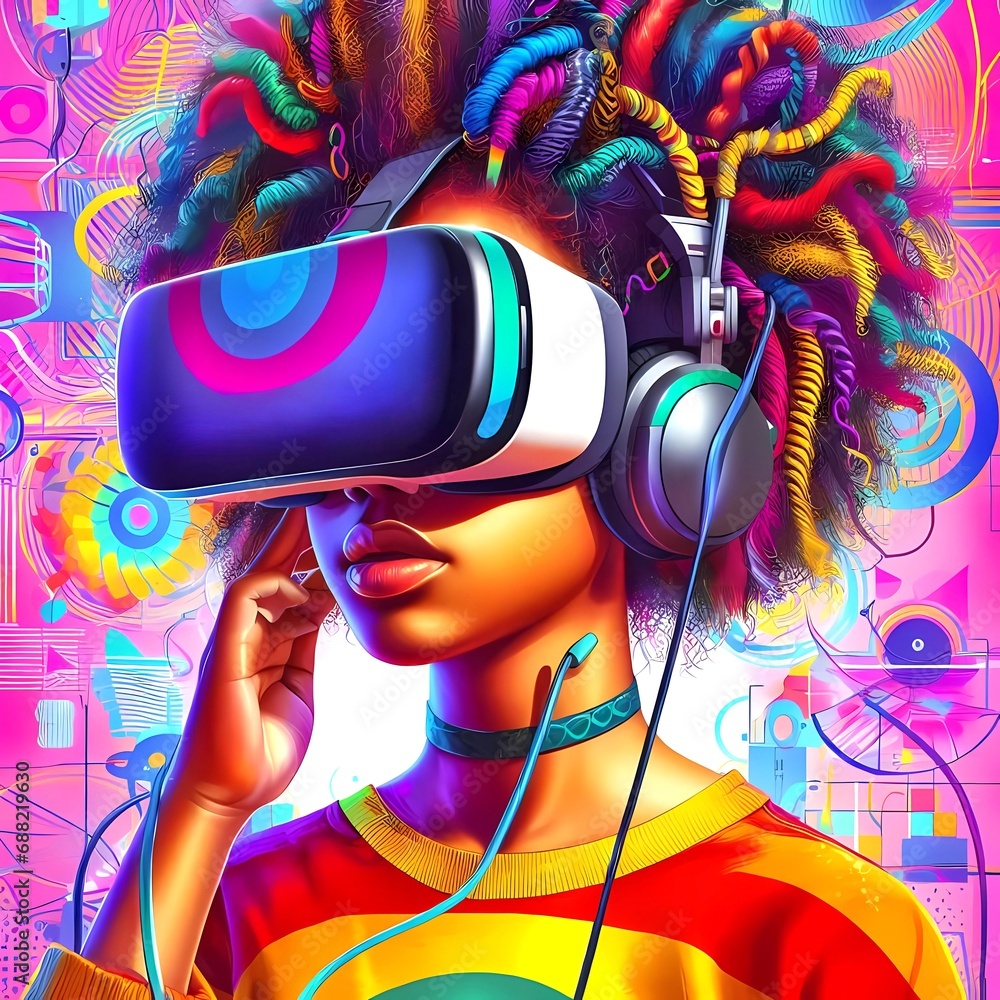 Girl VR Headset Virtual World virtual reality simulator. A girl in a ... Girl VR Headset Virtual World virtual reality simulator. A girl in a ...