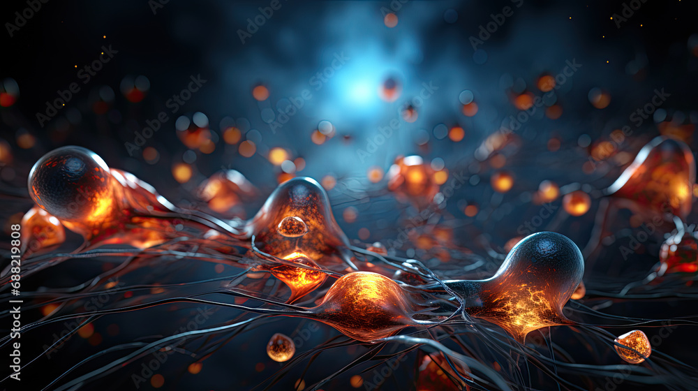 brain activity, nerve cells, synapses and neural cells send and ...