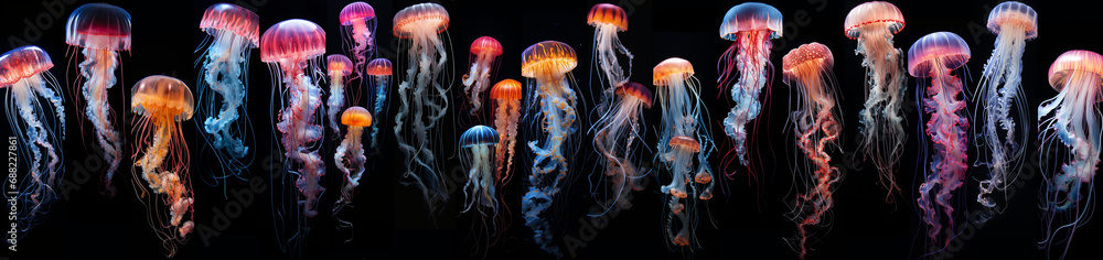 Ultra-wide collage of the graceful dance of jellyfish takes center ...