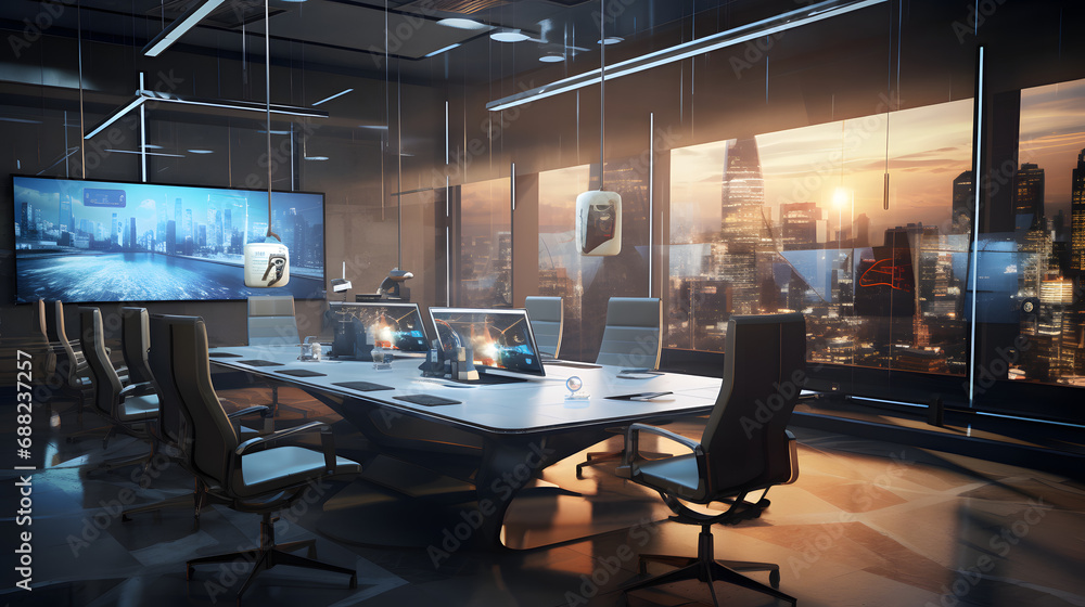 an advanced scene showcasing AI-Powered Personalized Work Environments ...