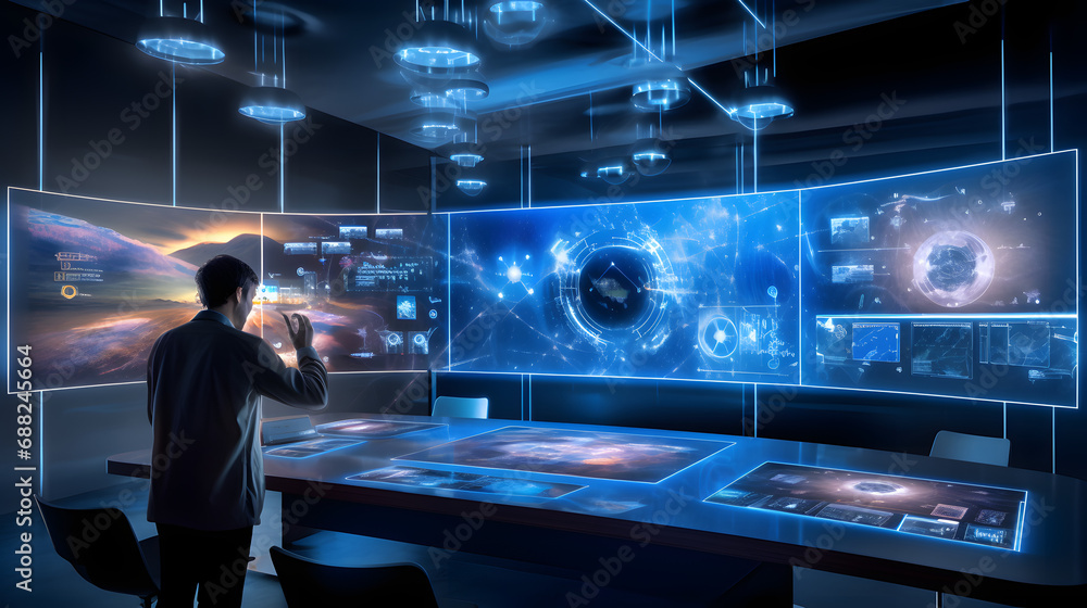 an advanced scene showcasing AI-Powered Personalized Work Environments ...