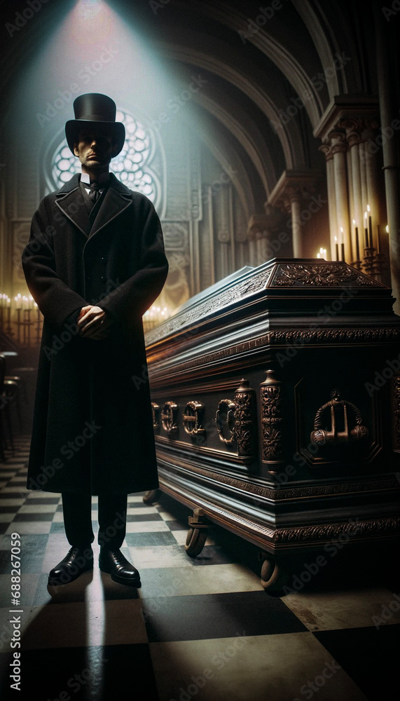 Elegant Undertaker with AI-Generated Image of Coffin Stock Photo ...