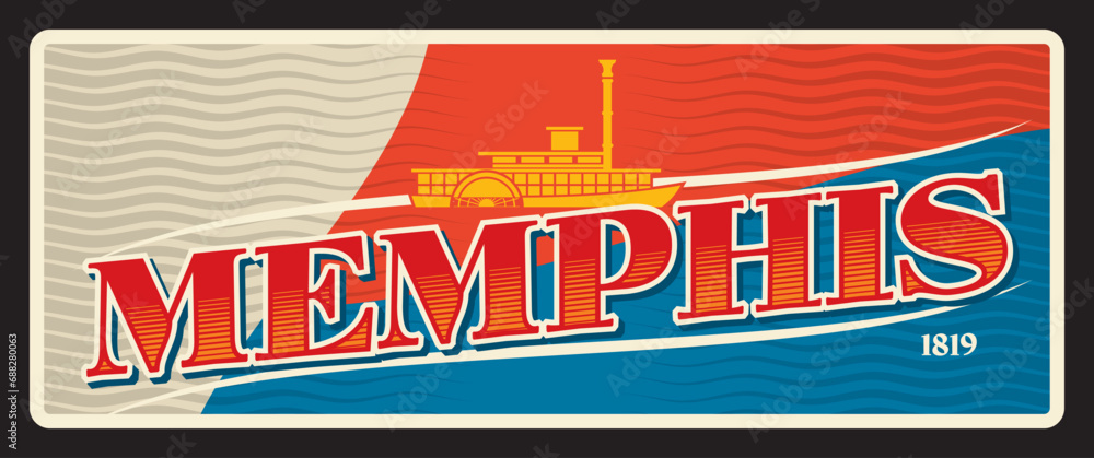 Memphis american city retro travel plate, tin sign, tourist sticker ...