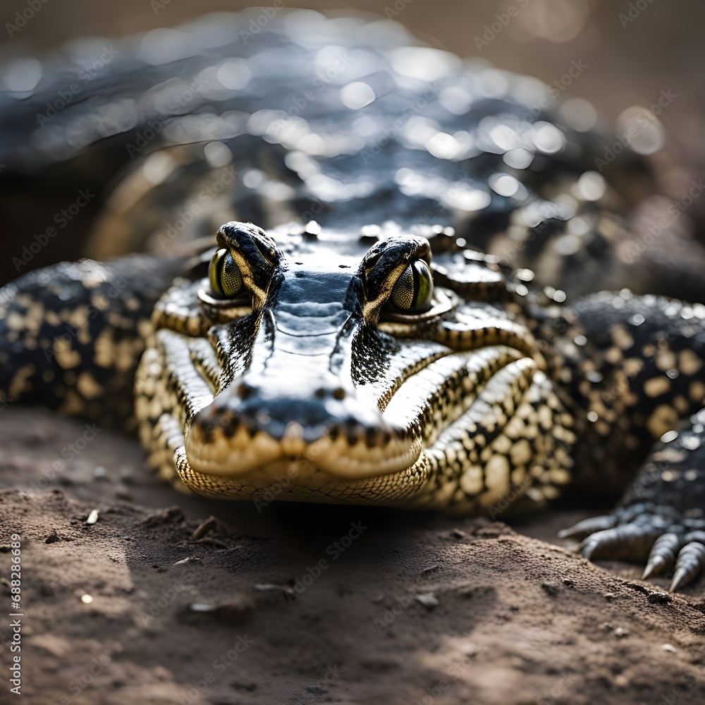 Close-up portrait of a Spectacled Caiman - Caiman Crocodilus. Native to ...