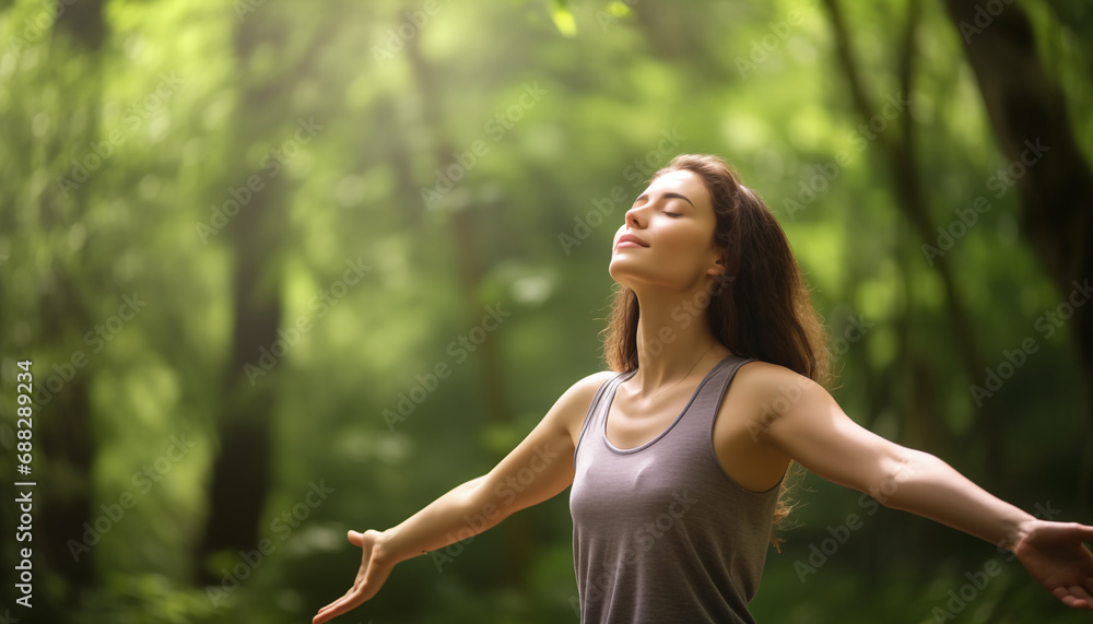 Serene Woman Embracing a Healthy Lifestyle in Nature, Engaging in Zen ...