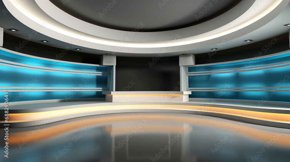 Tv Studio. Blue and yellow studio. Backdrop for TV shows .TV on wall ...