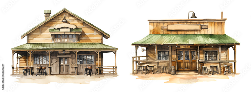Western bar, watercolor clipart illustration with isolated background ...