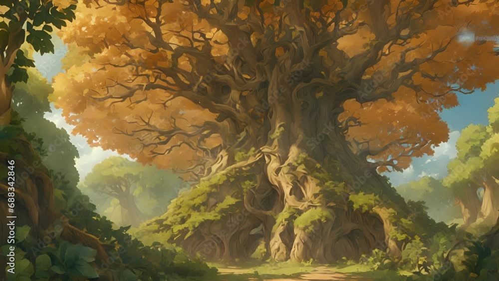 Vidéo Stock enter treant grove, towering trees with gnarled branches ...