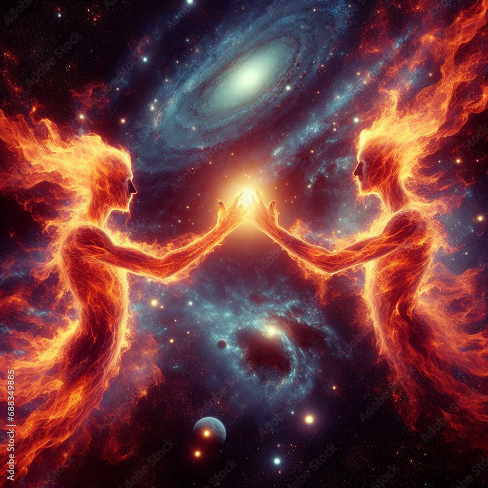 Twin flame couple. Soulmates. The concept of magical, esoteric, tantric ...