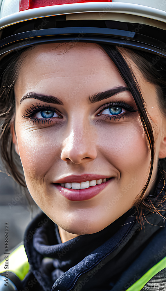 Brave Female Firefighter Portrait, Fearless Fire Woman Illustration ...