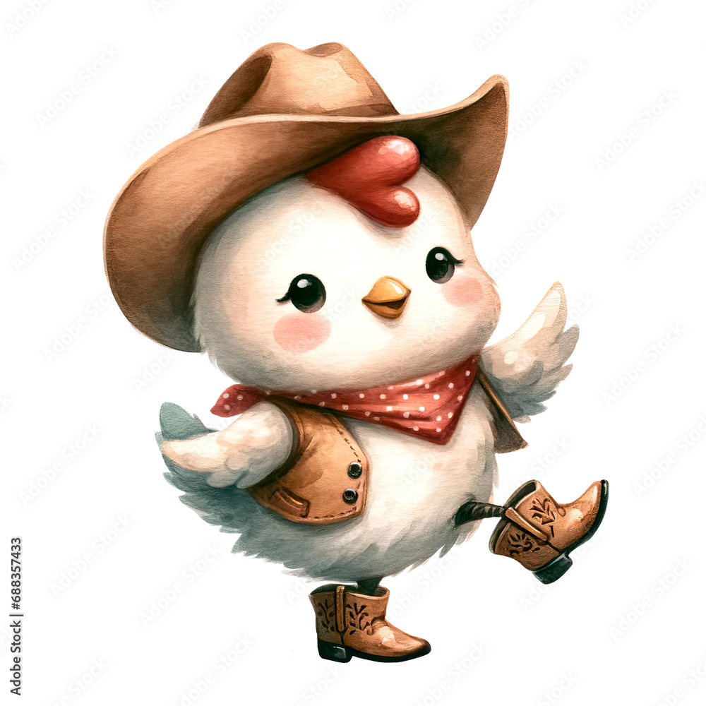 farm animal clipart, a cute dancing chicken dressed in a cowboy outfit ...