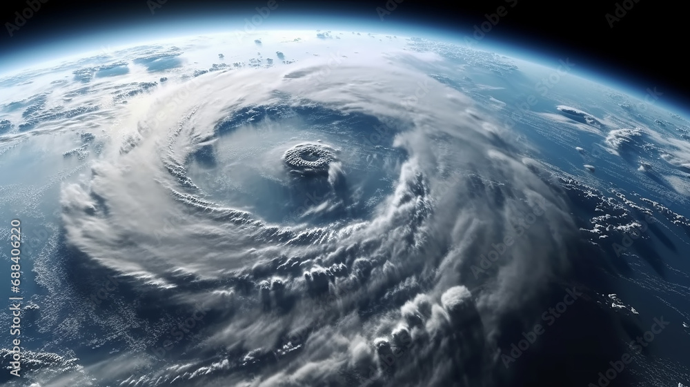 cyclone funnel of a hurricane on the surface of the planet view from ...
