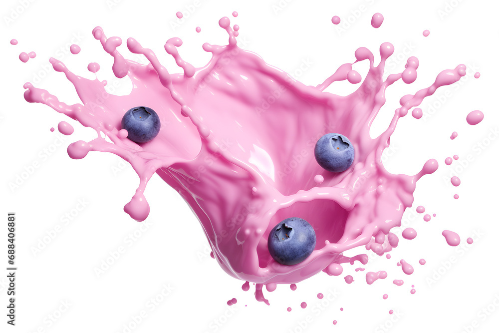 milkshake splash with blueberries isolated on transparent background ...