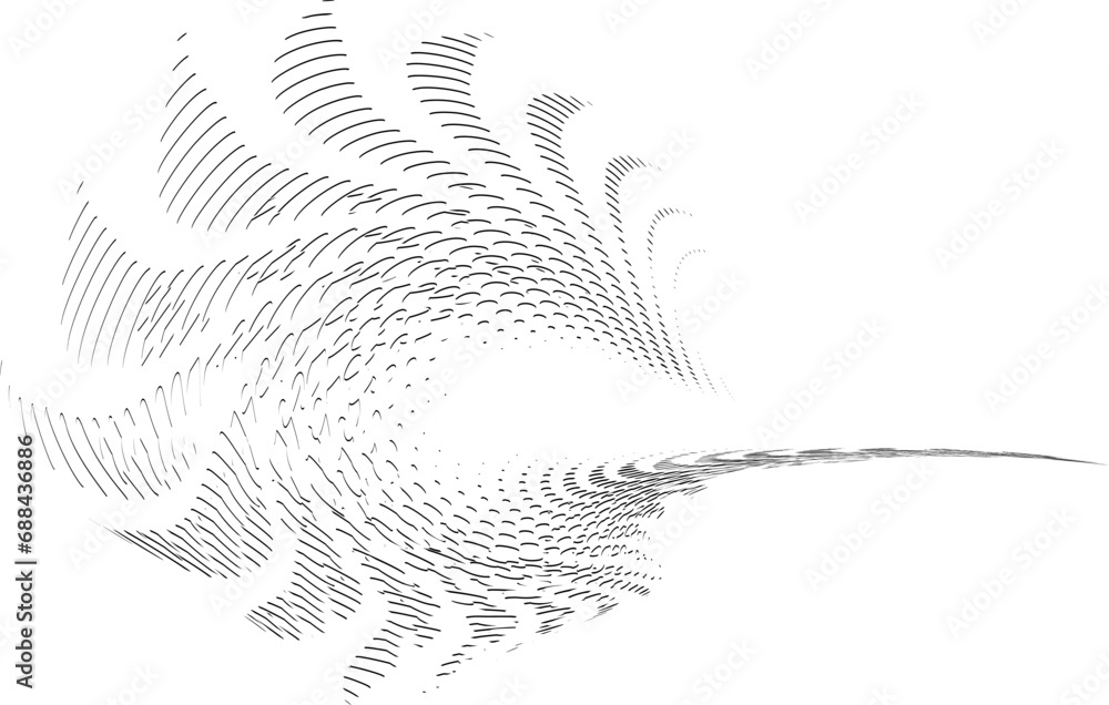 Scaly half-tone frame with radially twisted petals or tongues ...