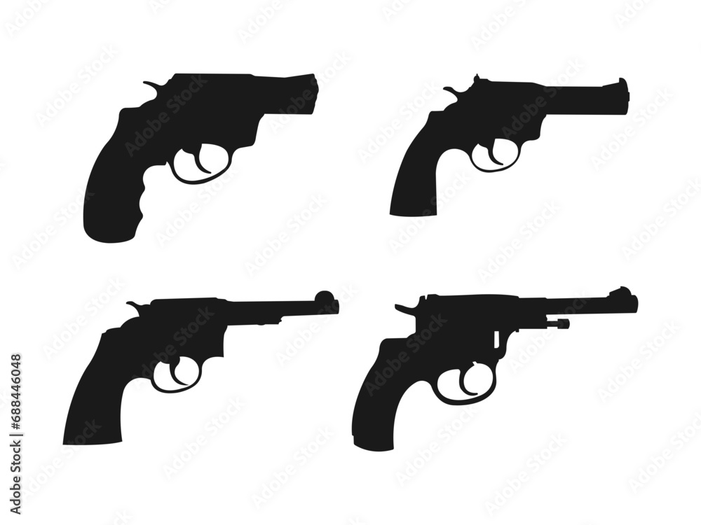 revolver gun icon set. Pistol, Gun, retro western movie emblem, classic ...
