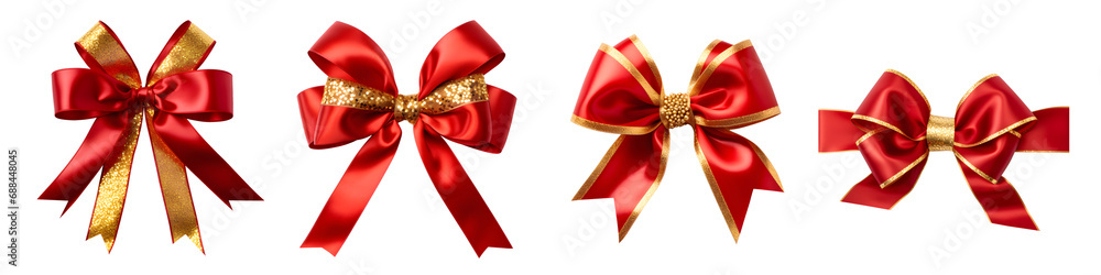 red gold ribbon bow set isolated on transparent background - design ...