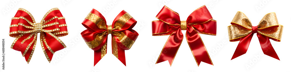 red gold ribbon bow set isolated on transparent background - design ...