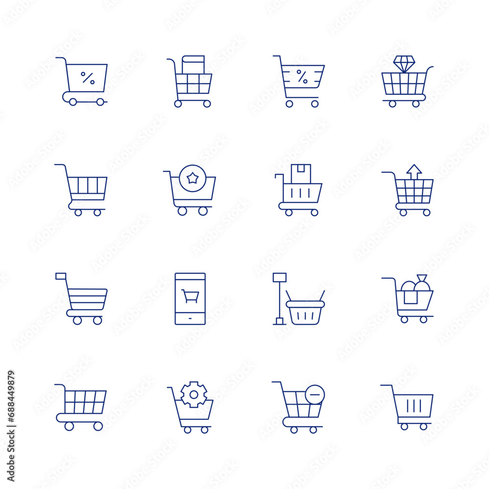 Shopping cart line icon set on transparent background with editable ...