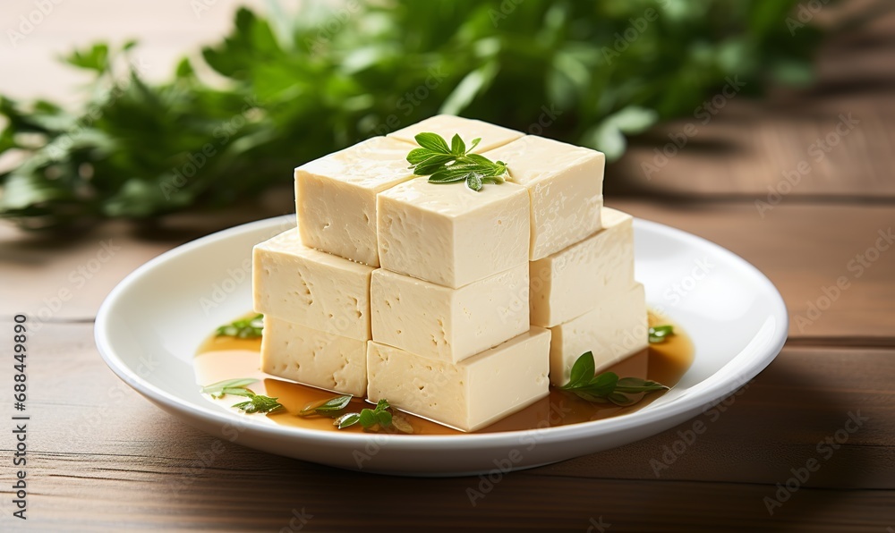 side view professional photo of the tofu on the plate Stock ...