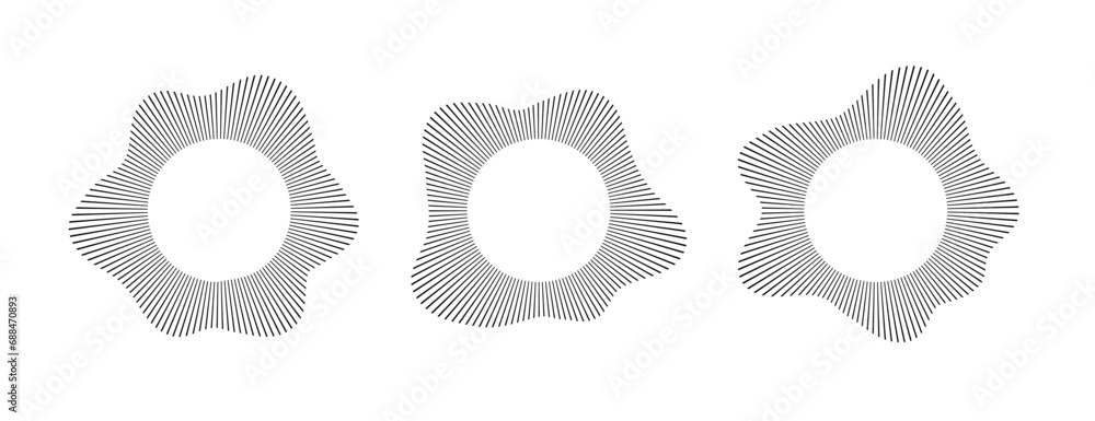 Radial wave sound lines. Circular frame. Sound circle ring. Wavy round ... Radial wave sound lines. Circular frame. Sound circle ring. Wavy round ...