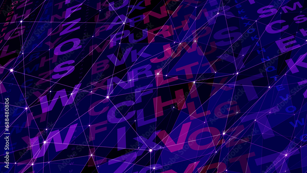 Alphabet creating connected lines and dots in abstract text, letter ...