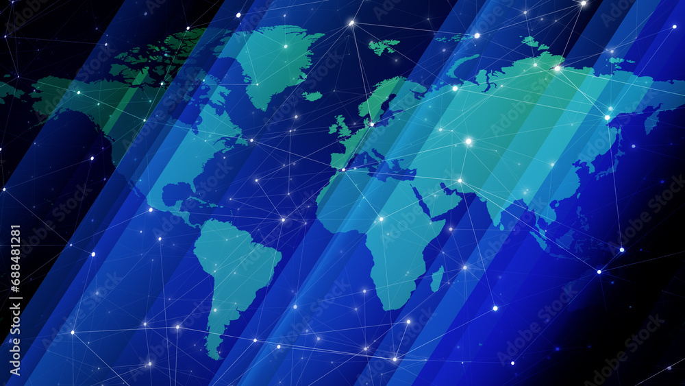 Breaking news connected dots on world map reveal global communication ...