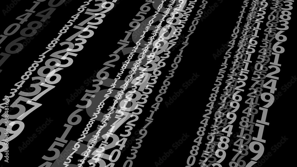 Science background random numbers on black exploring numerical code and data processing through ...