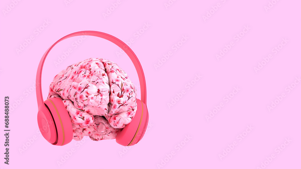dancing mood, human brain in headphones, dancing and listening to music ...