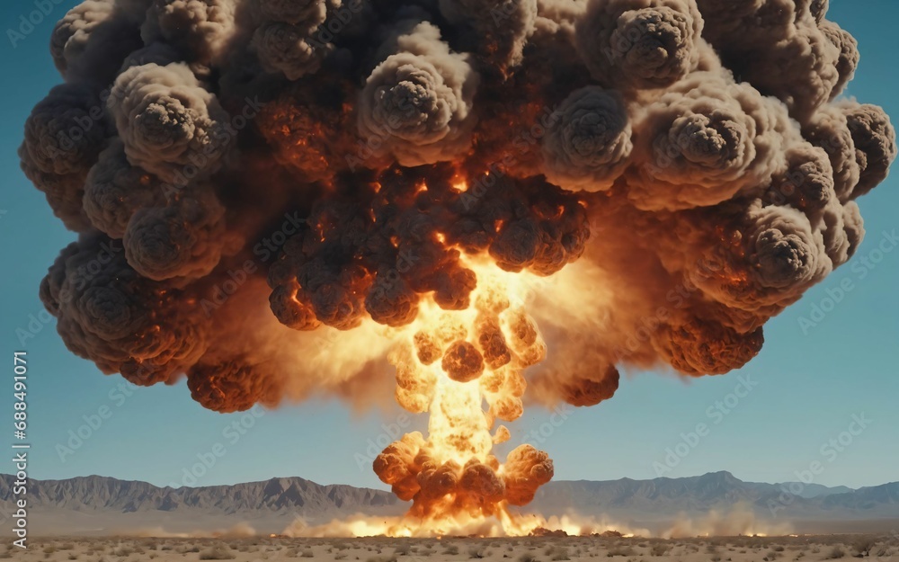 Terrible atomic explosion of a nuclear bomb with a mushroom cloud of ...